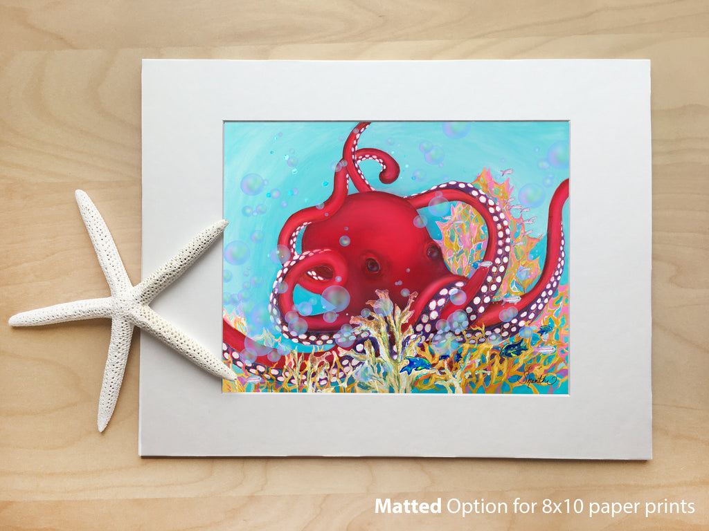 Octopus Art | Kids Beach Bathroom Decor | Red Octopus Art Prints – INTO ...
