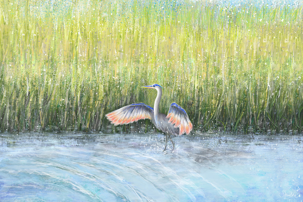 Heron Marsh Painting | Heron Art Print | Coastal Art Prints | Marsh ...